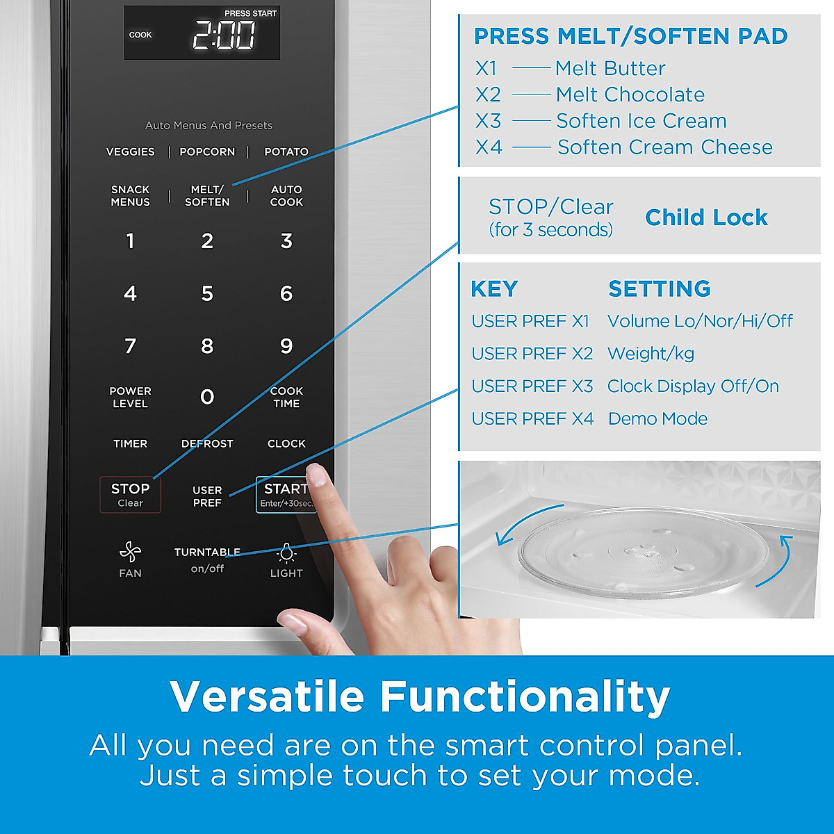 Midea MOR17BSA-SS 1.7 Cu.ft. Over The Range Microwave Oven with Smart Touch Panel, Auto Cooking Menu, 1000 W, 300 CFM Ventilation, in Stainless Steel
