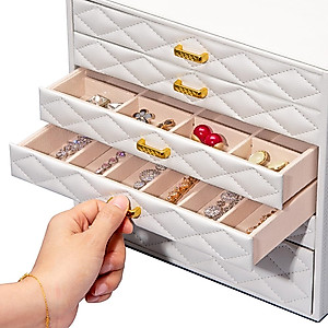 FEIYAN Extra Large Jewelry Box Organizer with 10 Drawers - Premium Faux Leather Storage Case & Velvet Lining | Modern Scandinavian Design for Rings, Necklaces, Earrings