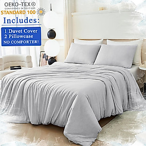 HCORA Cooling Duvet Cover Queen Size - Double Side Arc-Chill Q-Max>0.5 Cooling Fiber Duvet Cover Set 3PCS - Soft, Breathable, Cooling Comforter Cover with Zipper Closure & Corner Ties (Light Grey)