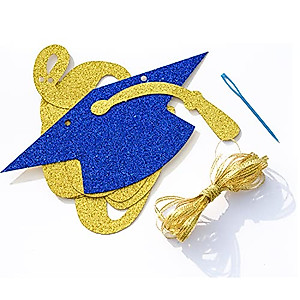Class of 2023 Banner - 2023 Graduation Banner, Congrats Grad, High School/College/University Graduation Party Decorations, Gold and Blue Glitter