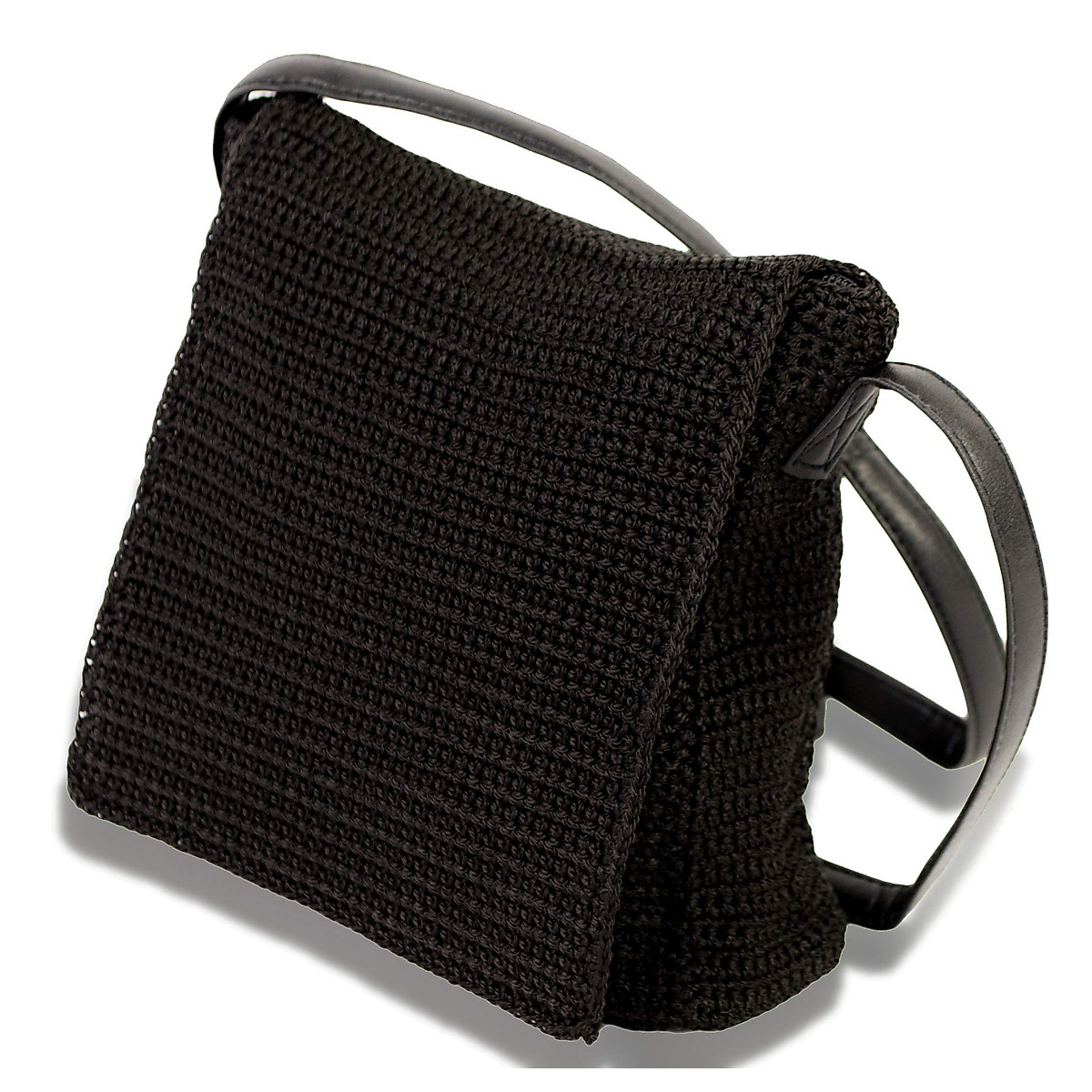 Rising Phoenix Industries Cute Black Crochet Crossbody Bag with Zipper and Flap Closure, Boho Style Handbag Purse with Faux Leather Strap