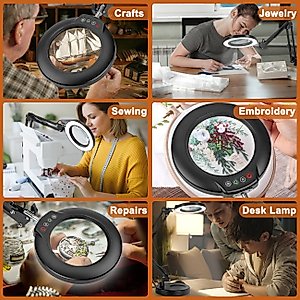 Veemagni 10X Magnifying Glass with Light, 5 Color Modes Stepless Dimmable 2-in-1 Desk Lamp and Clamp, LED Lighted Magnifier with Light and Stand, Hands Free for Craft Repair Hobby Painting Close Work
