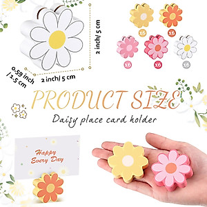 Soaoo 30 Pieces Mini Daisy Place Card Holders Wood Flower Table Number Holders Wooden Daisy Table Memo Sign Stands Holder Picture Holder for Birthday Wedding Baby Shower Table Decoration