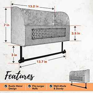 Autumn Alley Rustic Paper Towel Holder with Shelf Wall Mounted – Stylish Farmhouse Paper Towel Holder – Galvanized Paper Towel Hanging Rack – Farmhouse Kitchen and Bathroom Wall Decor