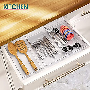 9 Pack Large Clear Plastic Drawer Organizers Set, Desk drwer organizers Bathroom Organizer Vanity Trays Dividers, Non Slip Storage Bins Organizers Divider Container for Dresser Makeup Kitchen Office