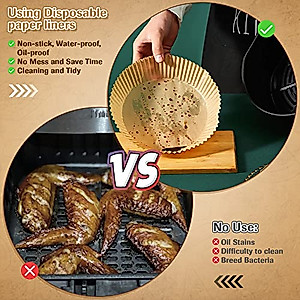 Woltechz 120 Pcs Air Fryer Liners, Air Fryer Disposable Paper liner, Parchment Paper Non-Stick, Oil-proof, Water-proof, Food Grade for Baking, Grilling, Cooking