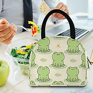 Lunch Bag Women Reusable Tote Bag Cooler Insulated - Cute Frog Lunch Box for Office Picnic Adults