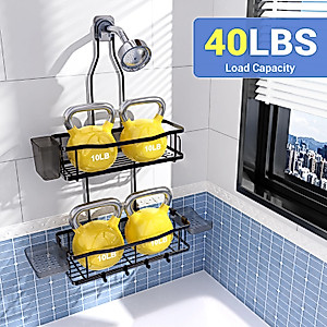 Aitatty Hanging Shower Caddy Bathroom Organizer: Rustproof Shower Shelf Racks Over Shower Head - No Drilling Inside Bath Shower Rack Shelves Over Showerhead for Shampoo with Soap Holder Black