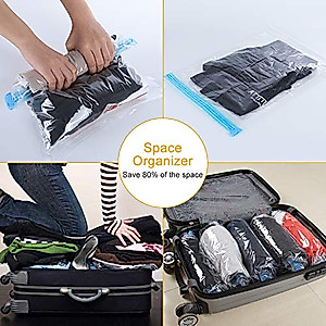 Space Saver Bags for Travel 10 Pack Compression Bags for Travel -Travel Accessories- Vacuum Bags for Travel No Vacuum Pump Needed, Roll-up Vacuum Storage Bags for Travel and Luggage Packing-Organizers