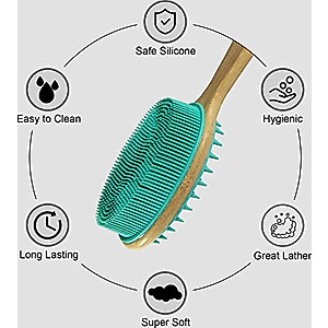 Silicone Body Scrubber with Long Handle, Dual-Sided Exfoliating Back Scrubber, 2 in 1 Bath Shower Brush for Dry and Wet - Green
