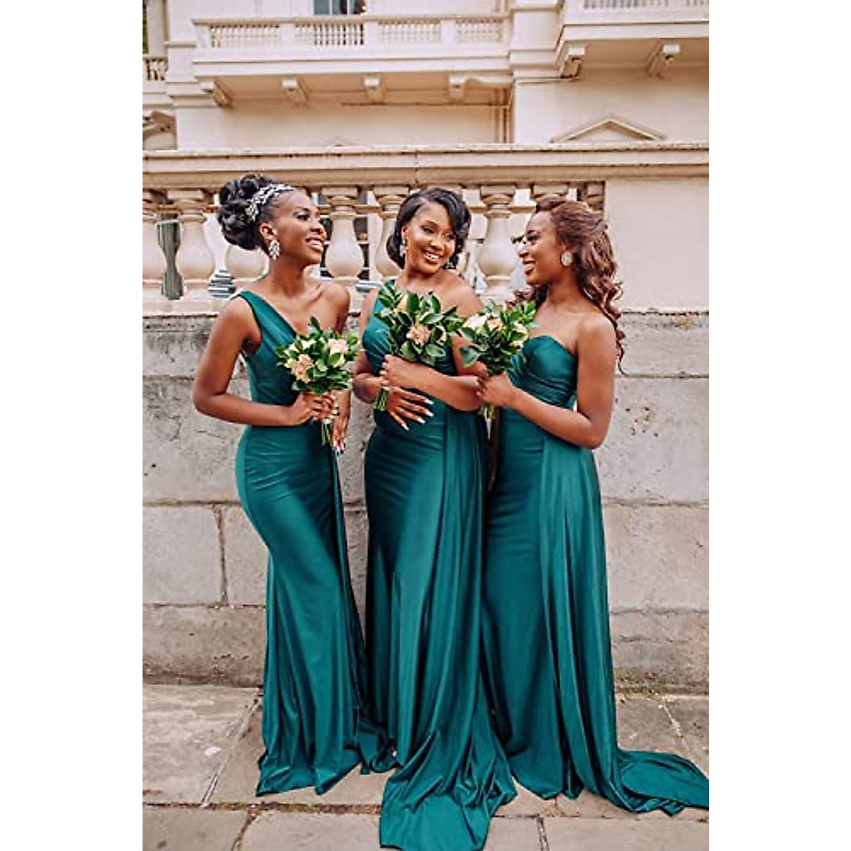 OYI Women's One Shoulder Satin Bridesmaid Dresses Plus Size for Women Long Champagne Formal Evening Gowns Champagne 20W,20 Plus