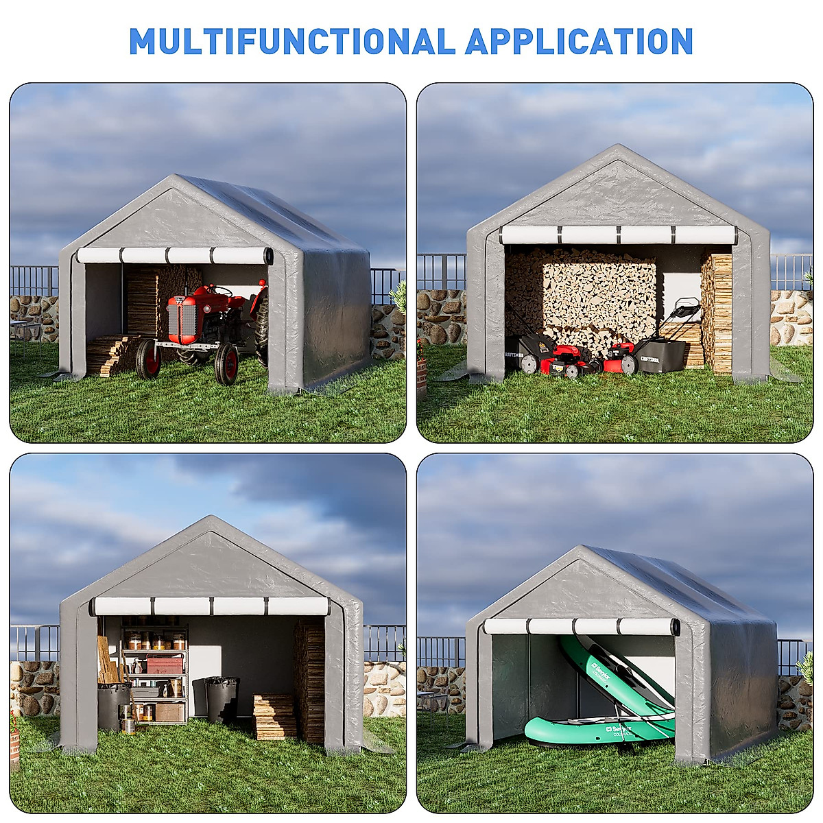 WIILAYOK Outdoor Storage Shelter, 10x10 ft Portable Shed with Roll up Zipper Door, Waterproof and UV Resistant Anti-Snow, Heavy Duty Carport for Storing Garden Tools, Outdoor Equipment