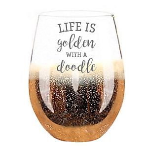 Osci-Fly Life Is Golden with A Doodle Goldendoodle Etched Wine Glass Christmas Gift for Dog Lover