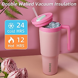 BJPKPK Insulated Tumblers With Handle And Straw 40oz Stainless Steel Travel Coffee Mug Tumbler Cups With Lid And Fruit Infuser,Light Pink