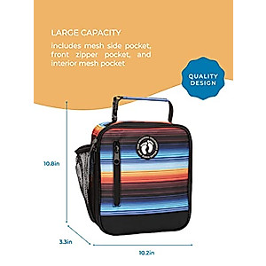 Hang Ten Basic Insulated Lunch Bag for School and Work, Thermal Reusable Office Lunch Box for Kids, Boys, Girls, Men, Women (Summer Sunset Stripes)
