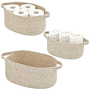 mDesign Rustic Casual Woven Cotton Rope Bathroom Basket with Handles - Storage Organizer Set for Countertop, Floor, Closet or Vanity - Holds Toilet Paper, Towels, or Magazines - Set of 3, Brown