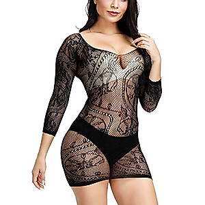 Vorifun Women Lingerie Rainbow Fishnet Babydoll Halter Stretch Chemise Mini Dress One Size