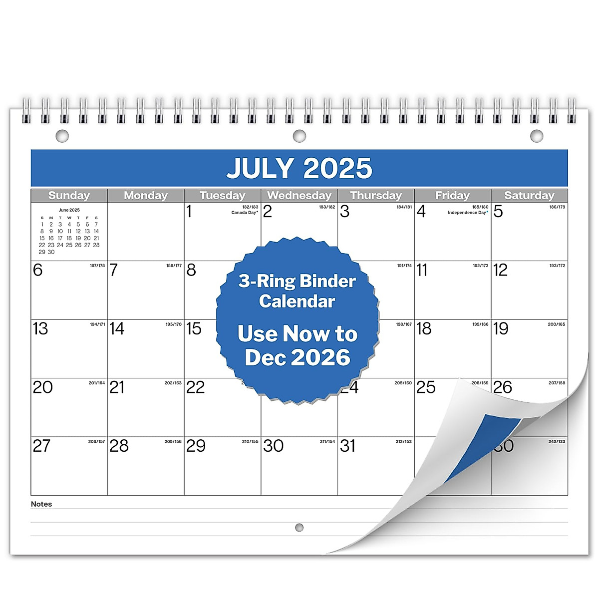 Dunwell 2023 Calendar for 3-Ring Binder (8.5x11, Blue Shades) Use as 2023 Binder Calendar, Wall Calendar or Desk Calendar, 3-Hole Punched, Fits Standard Notebooks