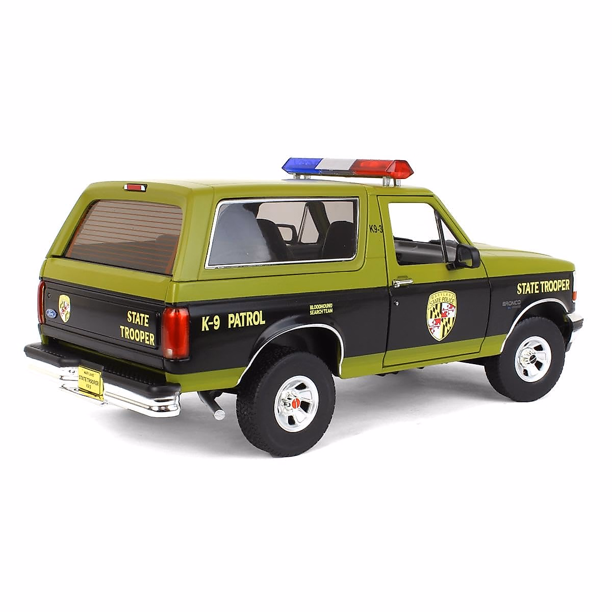 Toy Cars 1996 Bronco Maryland State Police State Trooper Bloodhound Search Team - K-9 Patrol Artisan Collection 1/18 Diecast Model Car by Greenlight 19113