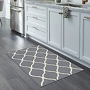 Maples Rugs Rebecca Contemporary Kitchen Rugs Non Skid Accent Area Carpet [Made in USA], 2'6 x 3'10, Grey/White
