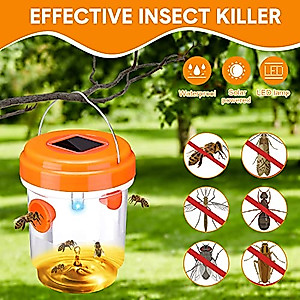 Wasp Trap Solar Powered Bee Trap Reusable Fly Traps Outdoor Hanging Wasp Killer with UV LED Light Flying Insects Bee Killer for Indoor Outdoor Patio Garden Home (Orange, 6 Packs)