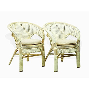 Wickerix Pelangi Handmade Rattan Dining Wicker Chair W/Cushion, White Wash
