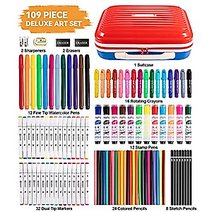 POPYOLA 109-Piece Deluxe Art Set in a Carring Luggage Case Drawing Painting Kit, Creative Gift Box for Kids Teens Adults Artist Beginners, Art Kit, Art Supplies