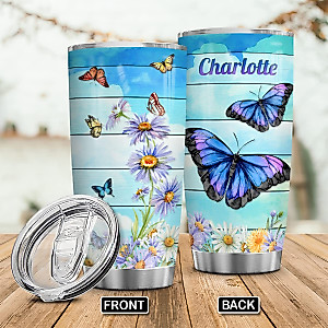 Wassmin Personalized Butterfly Tumbler Cup 20oz 30oz Stainless Steel Insulated Tumblers 20oz 30oz Butterflies Coffee Travel Mug With Lid Custom Name Customized Birthday Christmas Presents Stuff