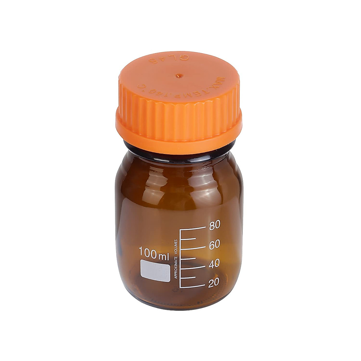 Pastein 20 Pieces Amber Borosilicate Glass 100 mL Graduated Round Lab Reagent Media/Storage Bottle With GL45 Orange Screw Cap