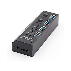 JINHEZO 4-Port USB 3.0 Hub, Data USB Hub, 22 inch Extended Cable for MacBook, Mac Pro, Mac Mini, iMac, Surface Pro, XPS, PC, Flash Drive, Mobile HDD with Individual LED Power Switches Black