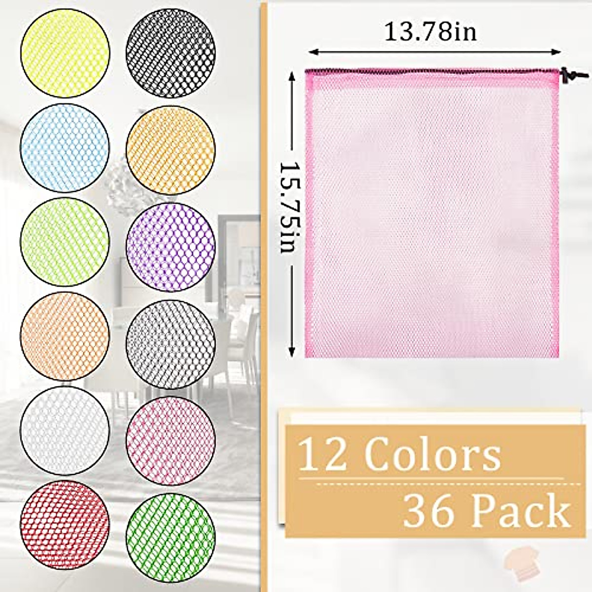 36 Pcs Mesh Laundry Drawstring Bag 13 x 15.5 Inch Mesh Equipment Bag Nylon Net Bag with Cord Lock Closure for Beach Travel Pool Toy Storage