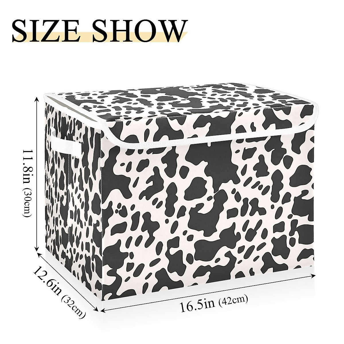 YETTASBIN Cow Print Storage Basket with Lid and Handles, Large Collapsible Fabric Storage Bins Sturdy Storage Organizer for Shelves, Closet, Bedroom, School, Office, Home Decor