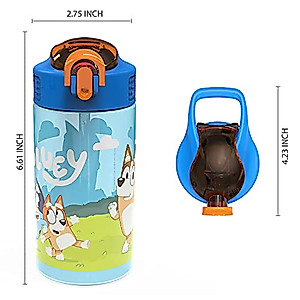 Zak Designs Bluey Kids Durable Plastic Spout Cover and Built-in Carrying Loop, Leak-Proof Water Design for Travel, (16oz, 2pc Set), Bluey Bottle 2pk