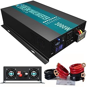 WZRELB 3000W 48V (42V-60V) 120V Pure Sine Wave Power Inverter with 2 AC Outlets,Car Inverter (RBP-300048), Black