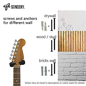 Sondery Guitar Wall Mount Hanger, Auto Lock and Adjustable Hook Holder for Acoustic and Electric Guitar, Ukulele, Bass, Banjo and Mandolin