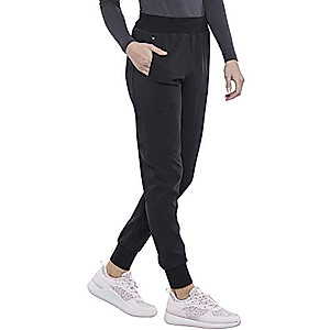 Iflex Jogger Scrubs for Women, Yoga-Inspired Knit Waistband Scrub Pants CK011, M, Black