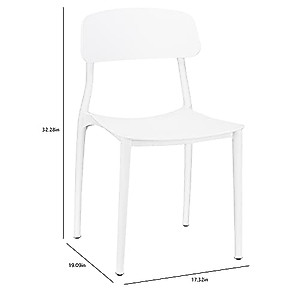 CangLong Slat Back PP Plastic Dining Chairs, Set of 2, White