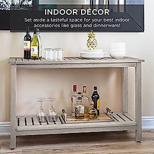 Best Choice Products 48in 2-Shelf Eucalyptus Wooden Console Table Indoor Outdoor Multifunctional Buffet Bar Storage Organizer w/Foot Sliders - Gray