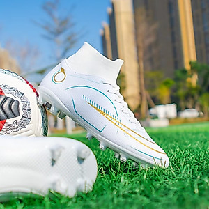 Men's Soccer Cleats Turf Football Boots with High-Top Spikes Ankle Support Professional FG/TF Athletic Shoes