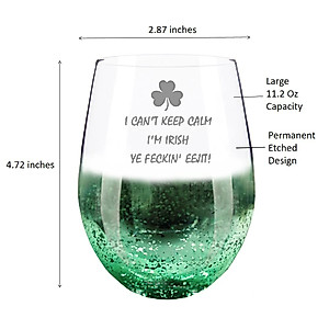 St. Patrick's Day Gift, I'M IRISH, Green Engraved Stemless Green Wine Glass