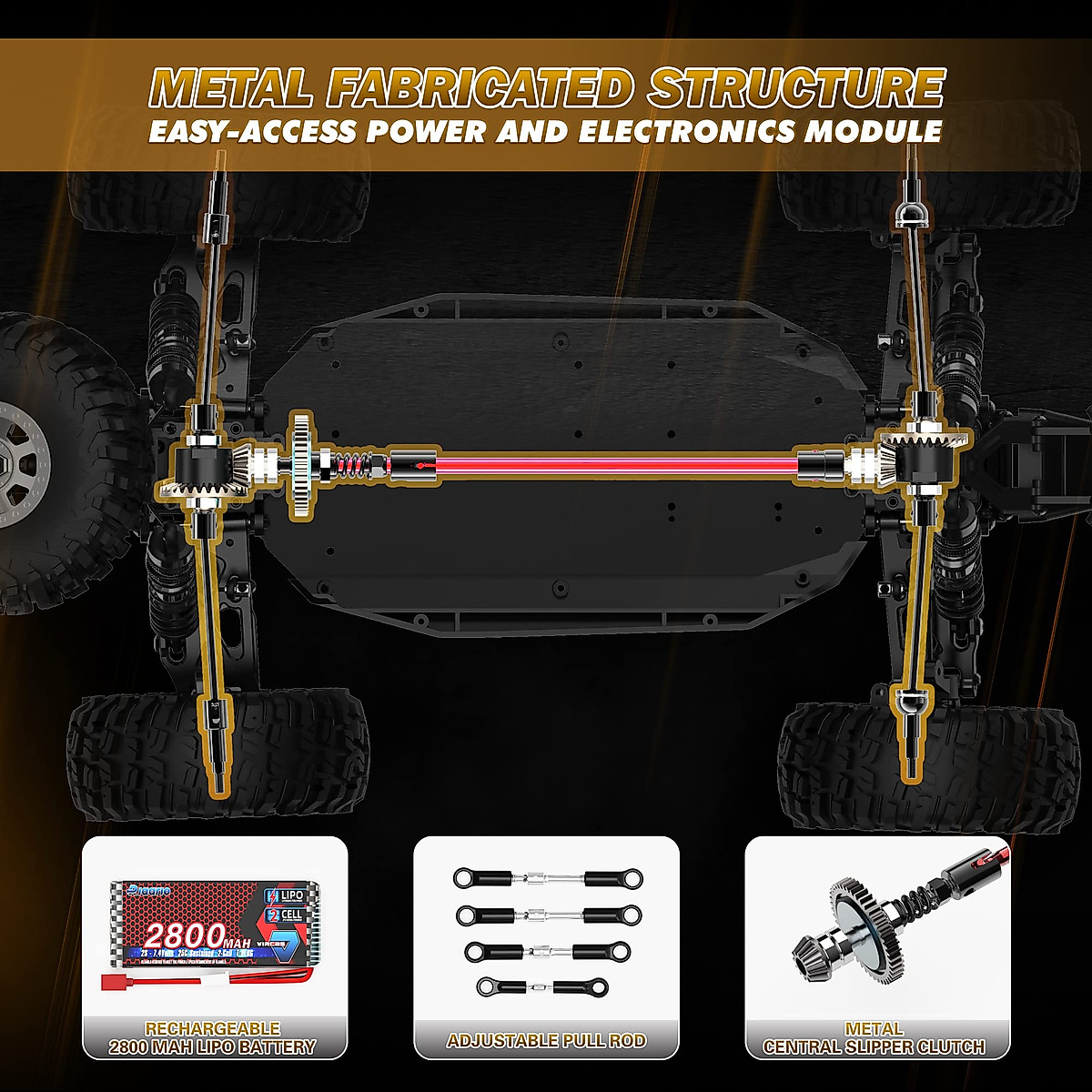 RIAARIO 1:12 RTR Brushless RC Desert Cars for Adults, Max 45MPH Fast RC Cars, Monster Truck with Independent ESC, 4X4 RC Truck for Boys, All Terrain Remote Control Car with Oil Filled Shocks(Yellow)