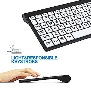 Full Size Large Print 2.4g Wireless Keyboard and Mouse with Oversized Print for Kids Visually Impaired Low Vision Individuals (Black)