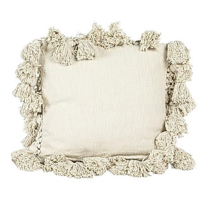 Creative Co-Op Cotton Slub Pillow with Crochet and Tassels, 1 Count (Pack of 1), Cream