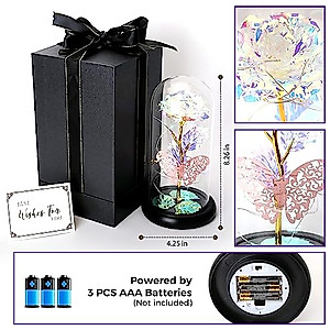 Beauty and The Beast Rose Light Up Galaxy Rose Gift for Mom Enchanted Forever Crystal Rose with Butterfly in Glass Dome Artificial Flower Unique Birthday Gifts for Her Grandma Sister Friend (Gold)