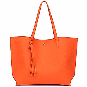 IBLUE Women Tote Bag Purse Large Faux Leather Shoulder Bag Tassel Satchel Handbags, D1059 (orange)