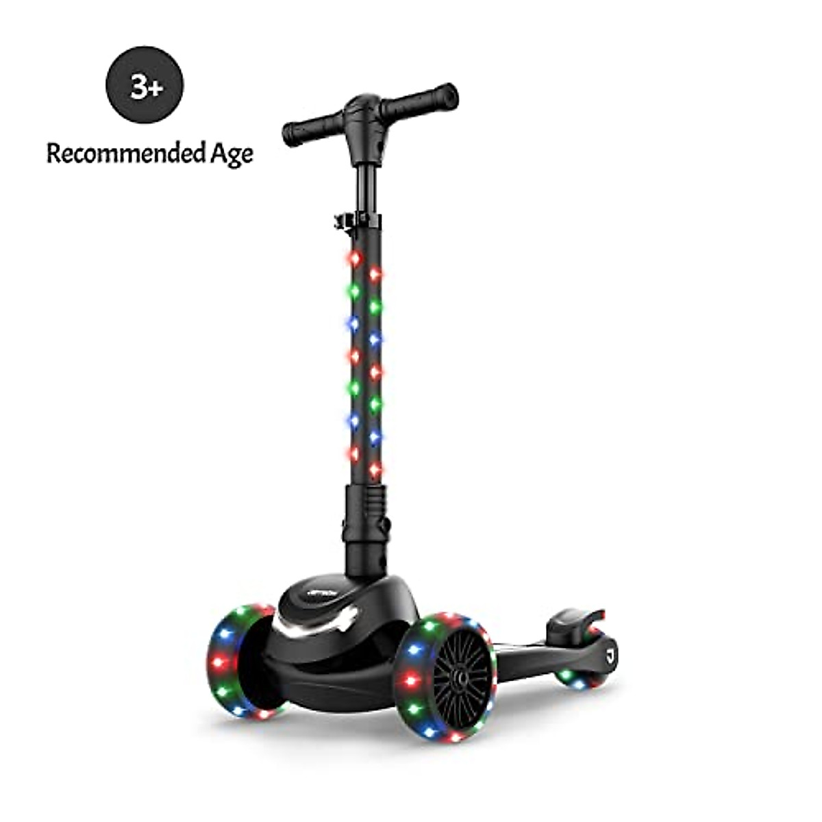 Jetson Scooters - Jupiter Mini 3 Wheel Kick Scooter (Black) - Collapsible Portable Kids Three Wheel Push Scooter - Lightweight Folding Design with High Visibility RGB Light Up LEDs on Stem and Wheels