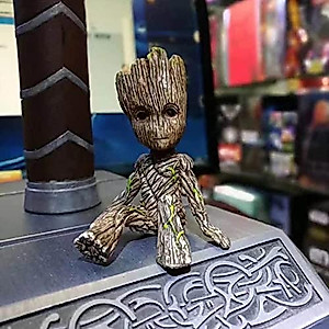PVC Statue Groot in for Kids Home Decor Miniature Fairy Garden Sitting Groot Figurine, Brown