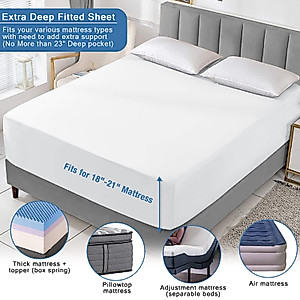 Full XL Fitted Sheet and Full XL Mattress Protector Waterproof, Fitted Bed Sheet for PillowTop Thick Mattress 21" Extra Deep Pocket White, Cotton Terry Mattress Cover Noiseless Kids Pee Bed 18"