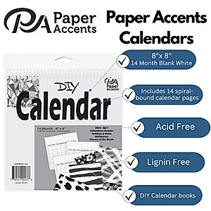DIY calendar 2023, Customize Your Own 2023-2024 Calenda| 8"x 8" 14 Month Calendar Blank White | Paper Accents