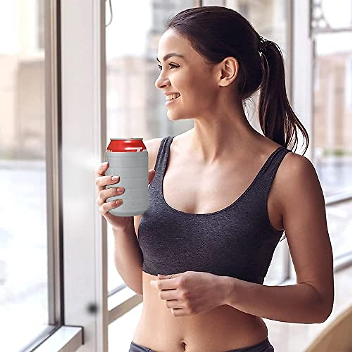 Soft Silicone Sleeves Insulators for Standard Soda/Beverage/Beer Can, 12OZ Standard Can Cold Insulating Covers, Soda Sleeves Coolers Holder, Non-slip Beverage Can Coolier Sleeves (Gray)